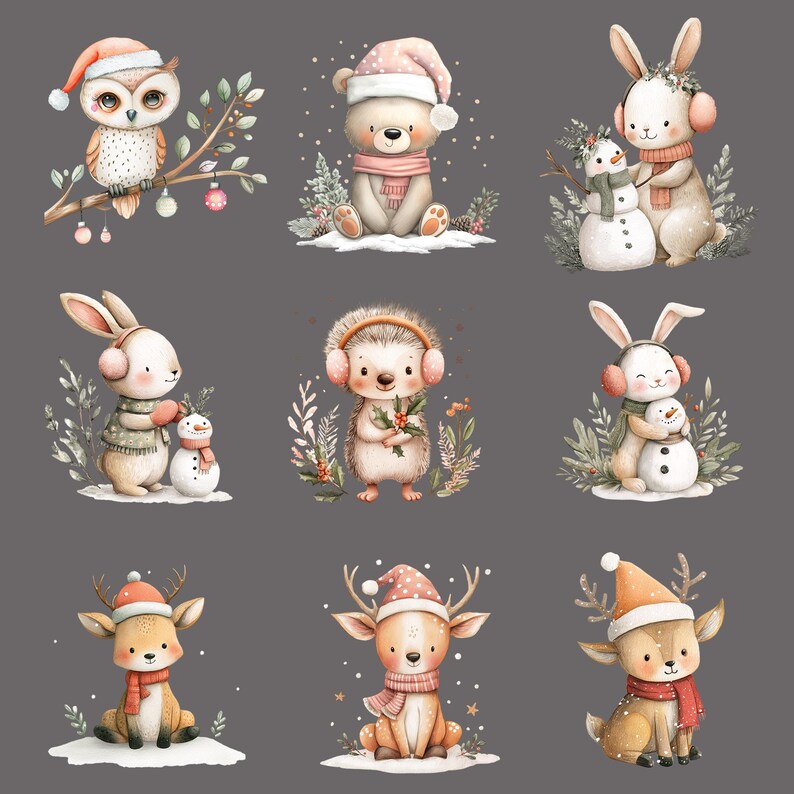 Woodland Christmas Clipart Set, Forest Animals, Watercolor Christmas ...