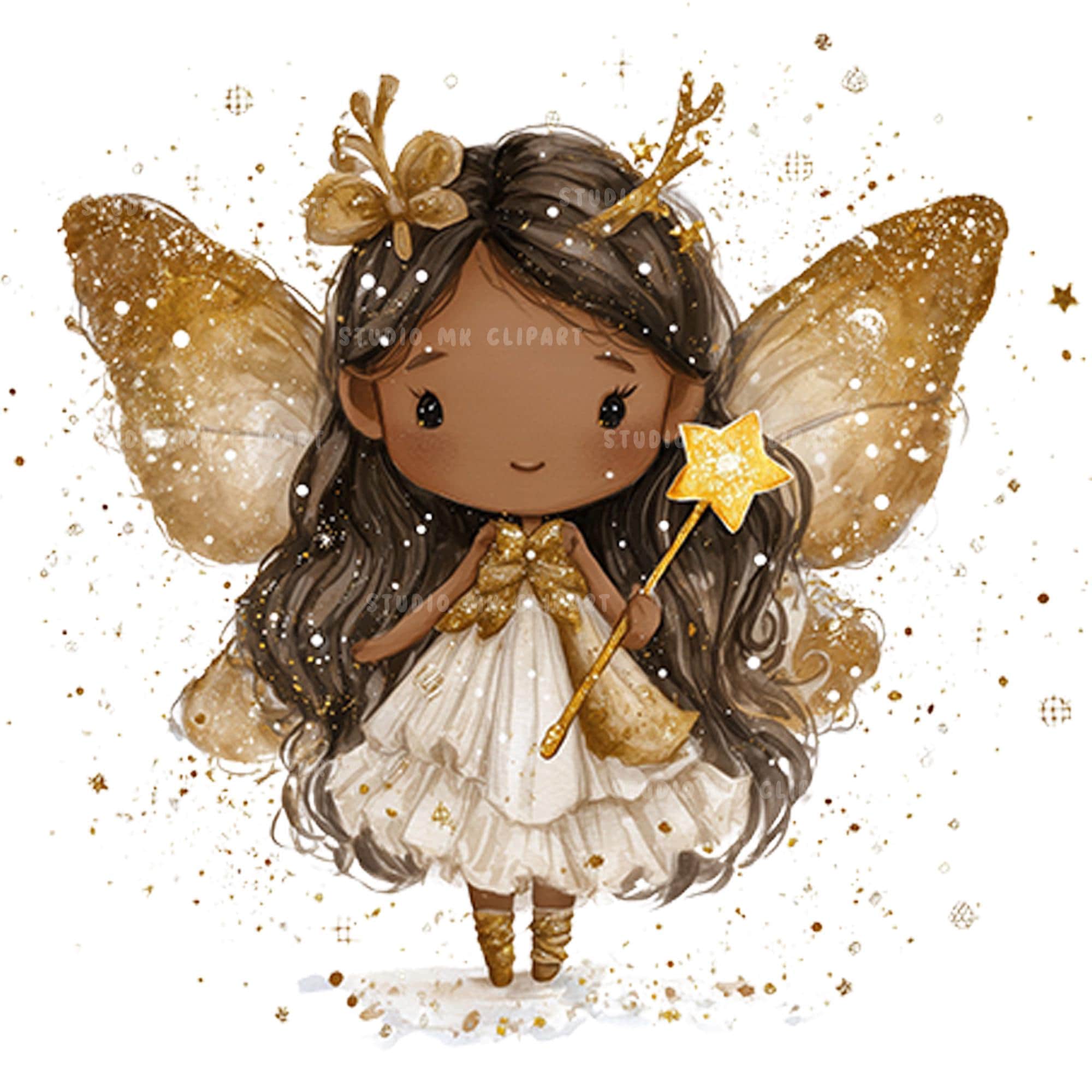 Golden Fairy Clipart Set – Watercolor Pastel Fairies With Gold Sparkles ...