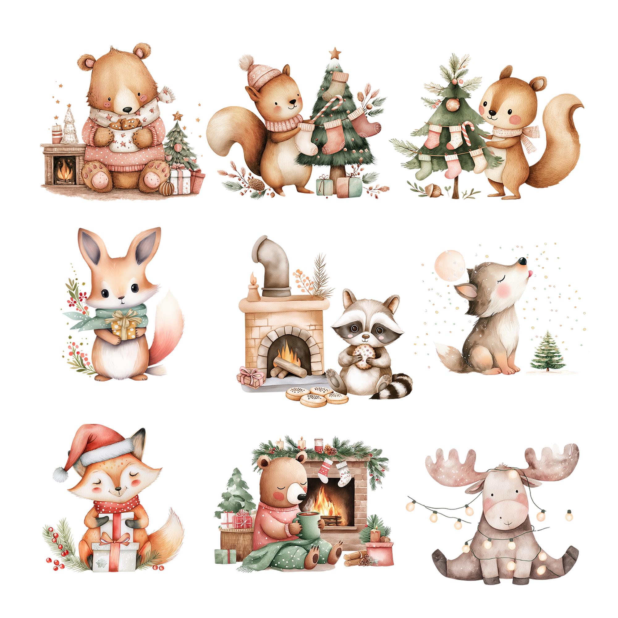 Woodland Christmas Clipart Set, Forest Animals, Watercolor Christmas ...