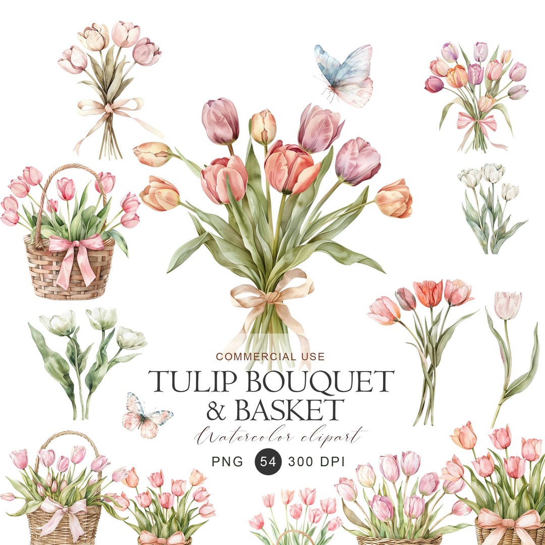 Watercolor Tulip Clipart Set | Spring Floral PNG - Etsy