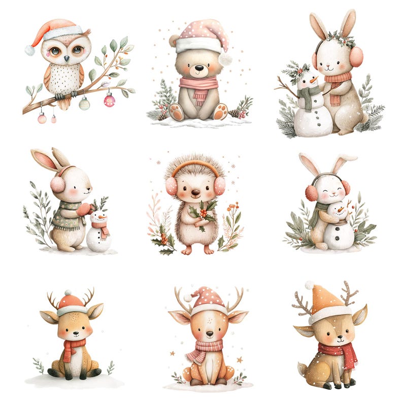 Woodland Christmas Clipart Set, Forest Animals, Watercolor Christmas ...