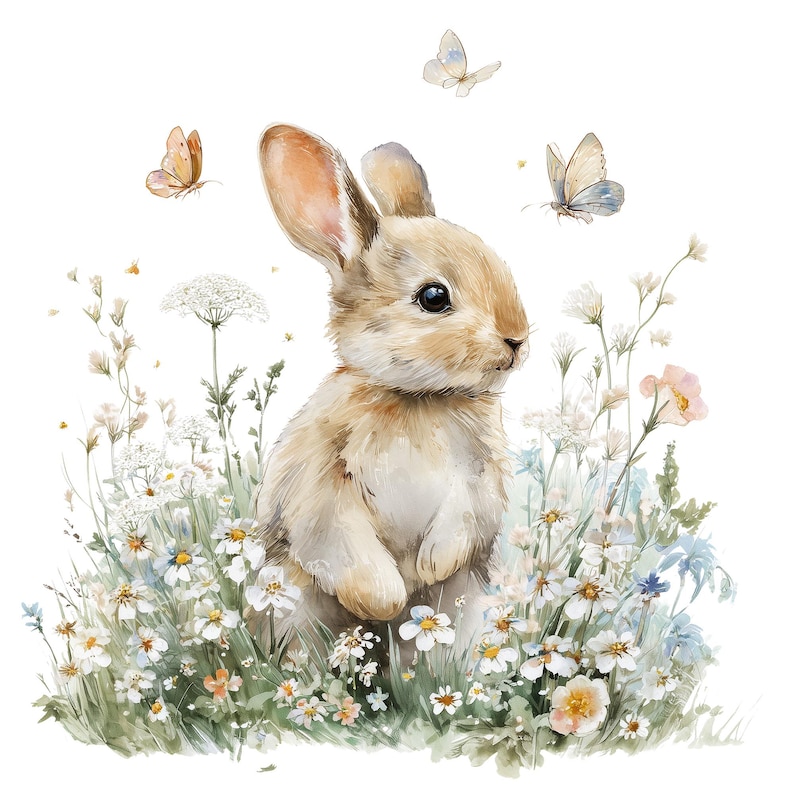 10 Watercolor Bunny Clipart, Baby Rabbit ,spring Easter Animal PNG ...