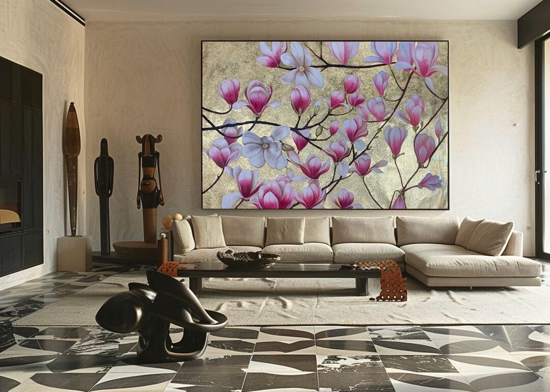 Large Abstract Magnolia Flower Oil Painting on Canvas, Original Hand ...