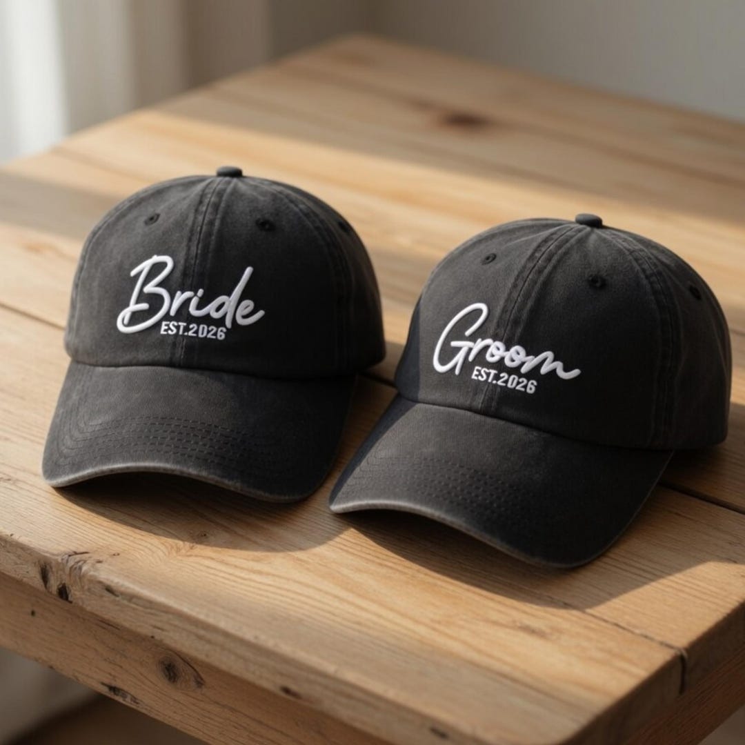 Bride and Groom 2026 Embroidered Hats – Matching Wedding Caps ...