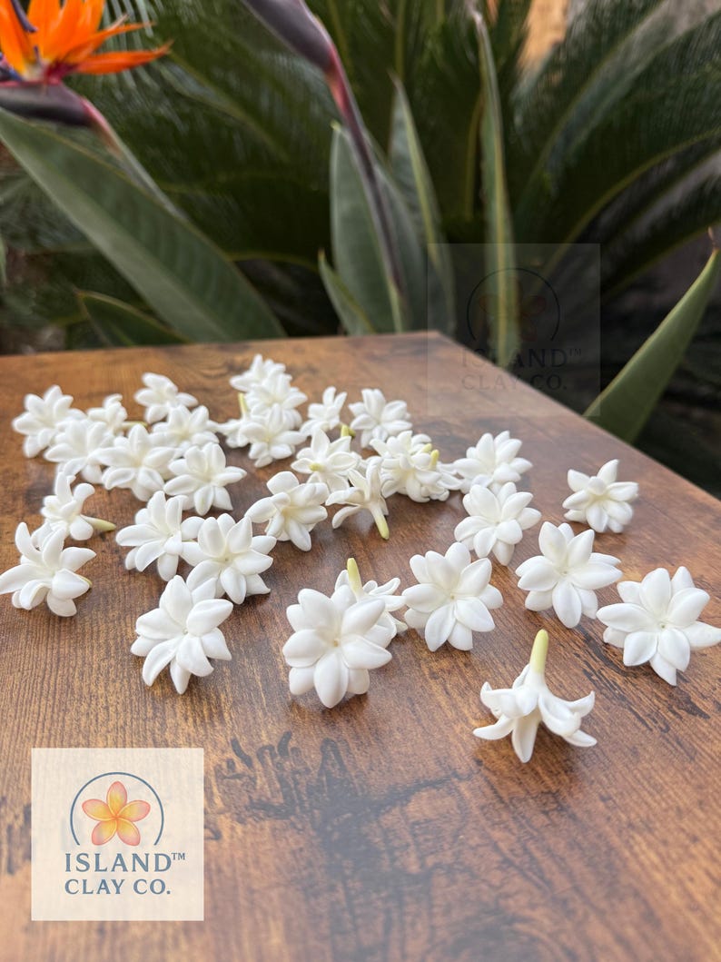White Pikake Jasmine Clay Flowers for Jewelry Making | Handcrafted Thai ...