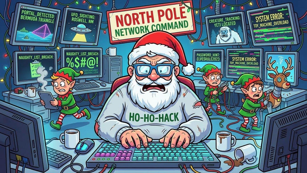 Santa Hacker at the North Pole – Funny Christmas Cartoon Digital Print ...