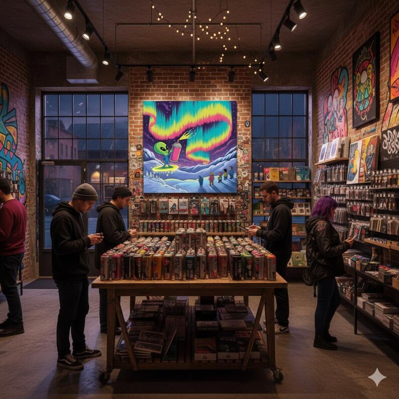 Alien Painting the Northern Lights – Whimsical Outer Space Wall Art ...