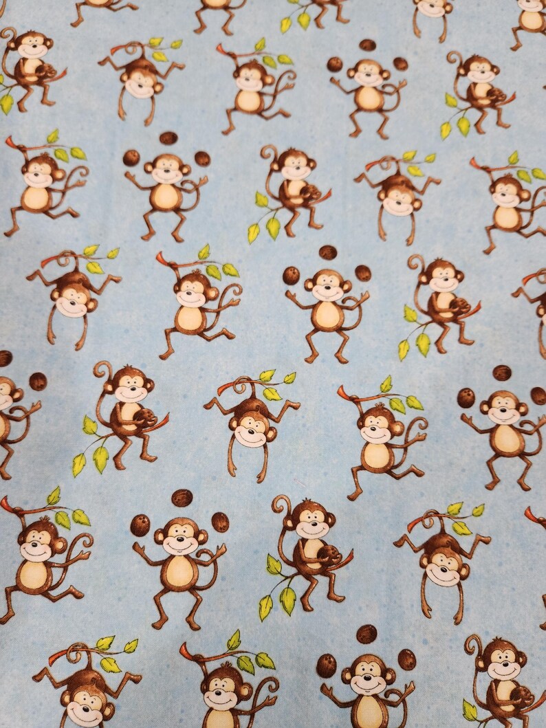 Playful Monkeys Cotton Fabric: Baby Blue Whimsical Print for Crafts ...