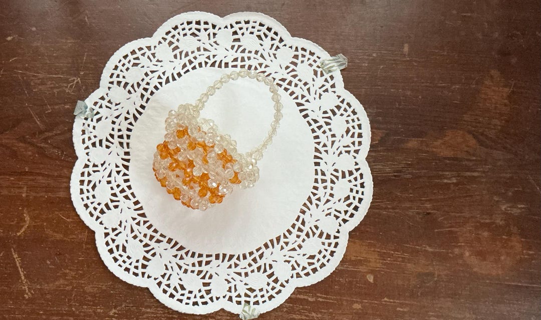 Hand Made Bead Basket-gold Beaded Basket-vintage Bead Folk Art Work ...