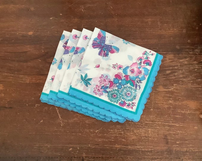Four Blue Butterfly Hankies-ladies Accessories-vintage Teal ...