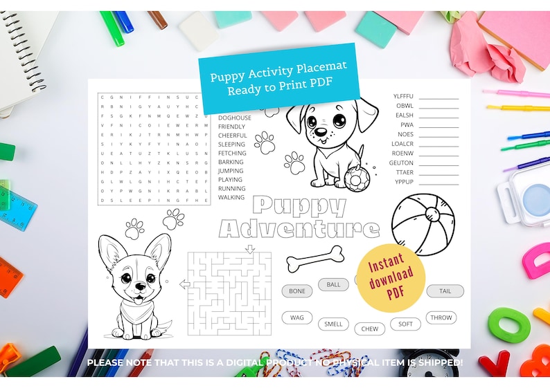 Puppy Adventure Placemat Game for Kids, Classroom Craft Activity With ...