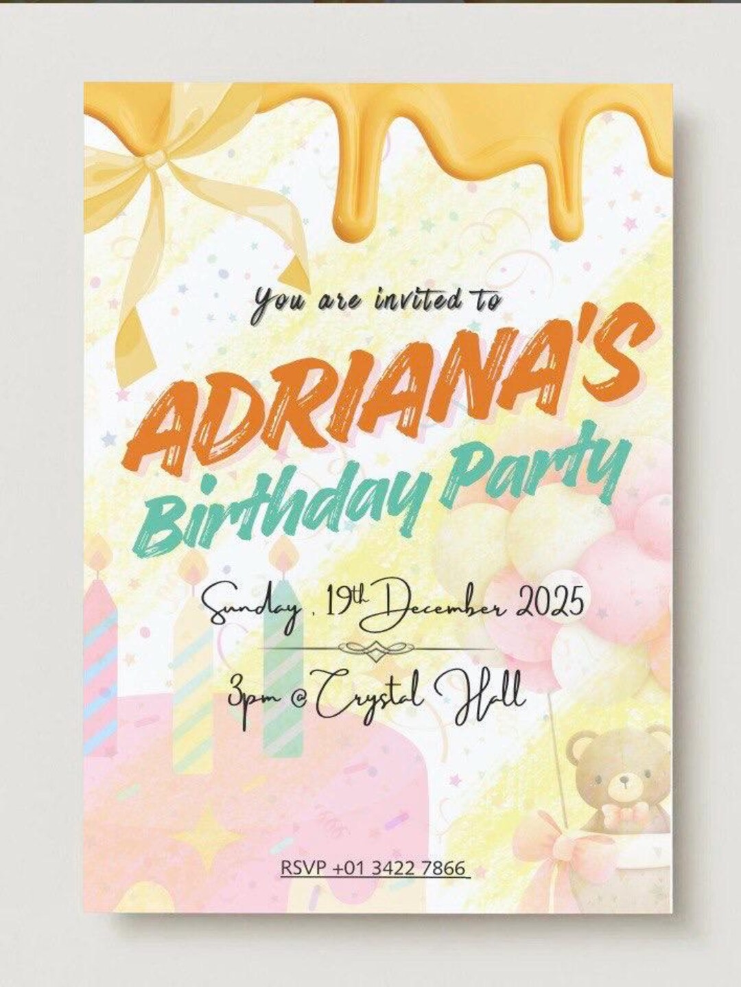 Yellow Birthday Invitation Template - Editable With Canva (digital ...