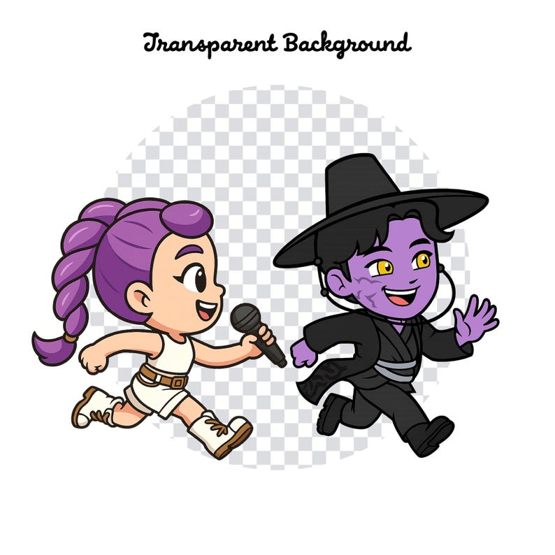 Cute Chibi KPOP Demon Hunter Running PNG Set | Kawaii Digital ...