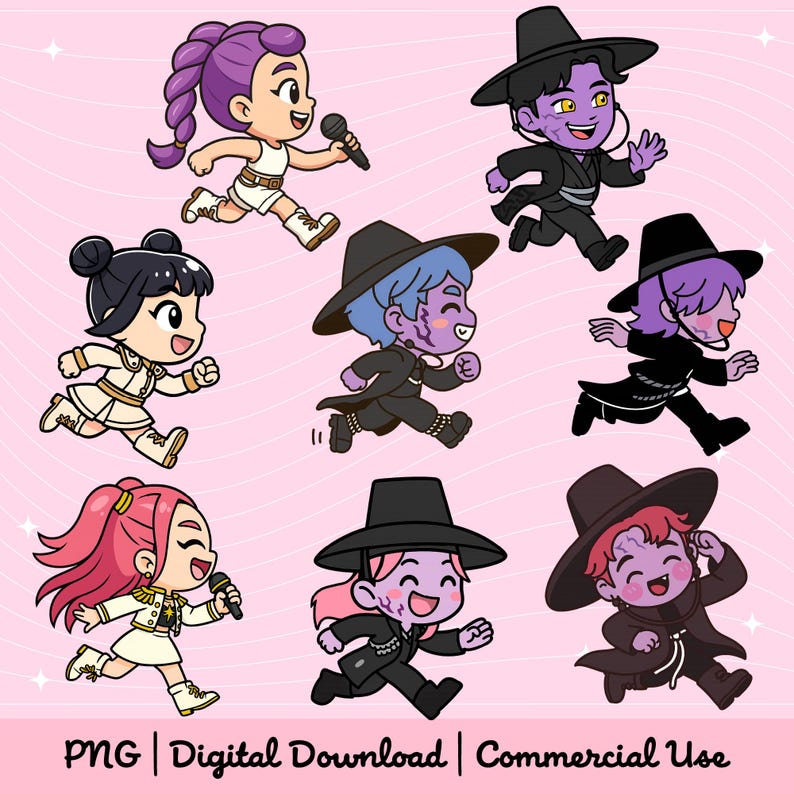 Cute Chibi KPOP Demon Hunter Running PNG Set | Kawaii Digital ...