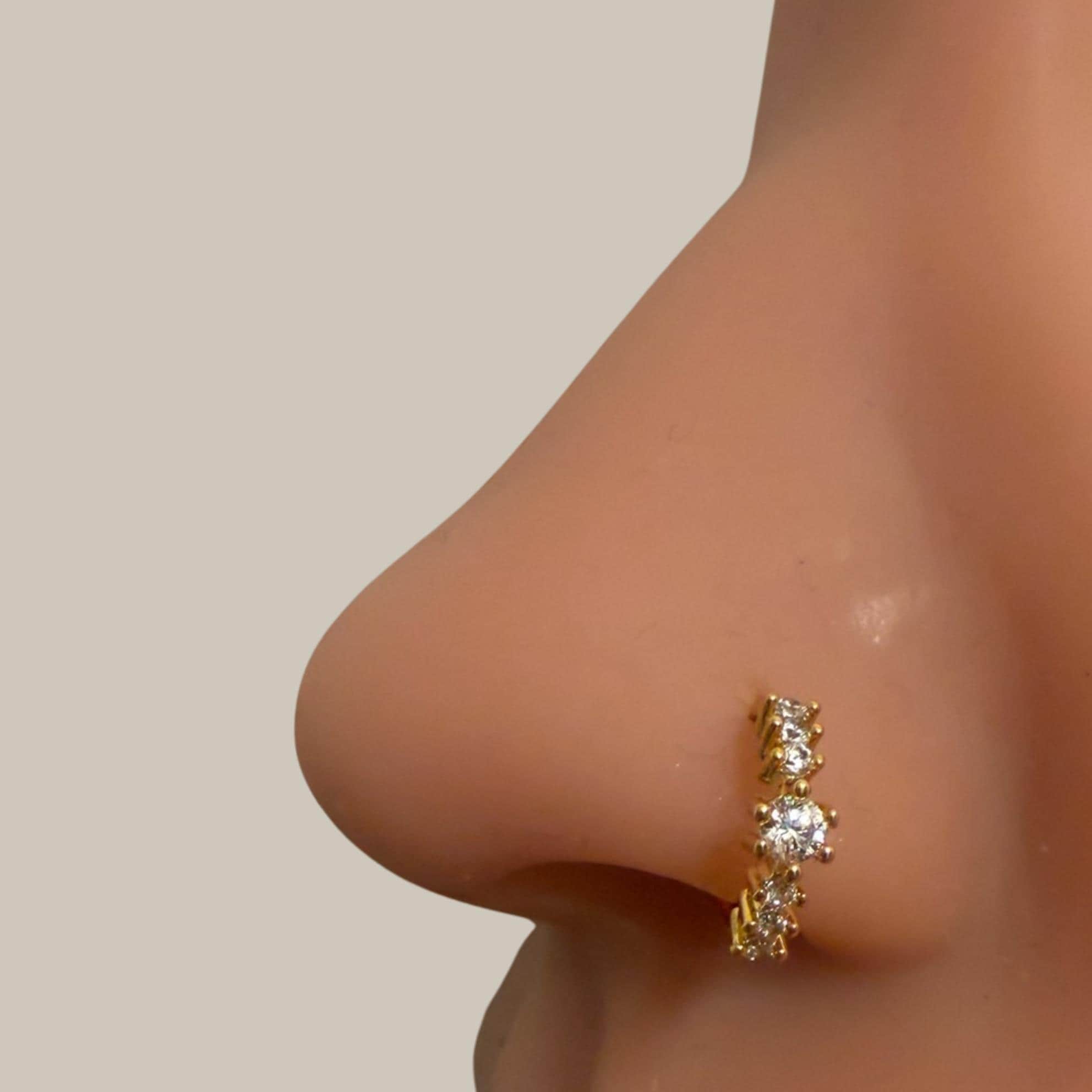 Gold CZ Nose Hoop | Dainty Surgical Steel Nose Ring | 20G 8mm Hoop Nose ...