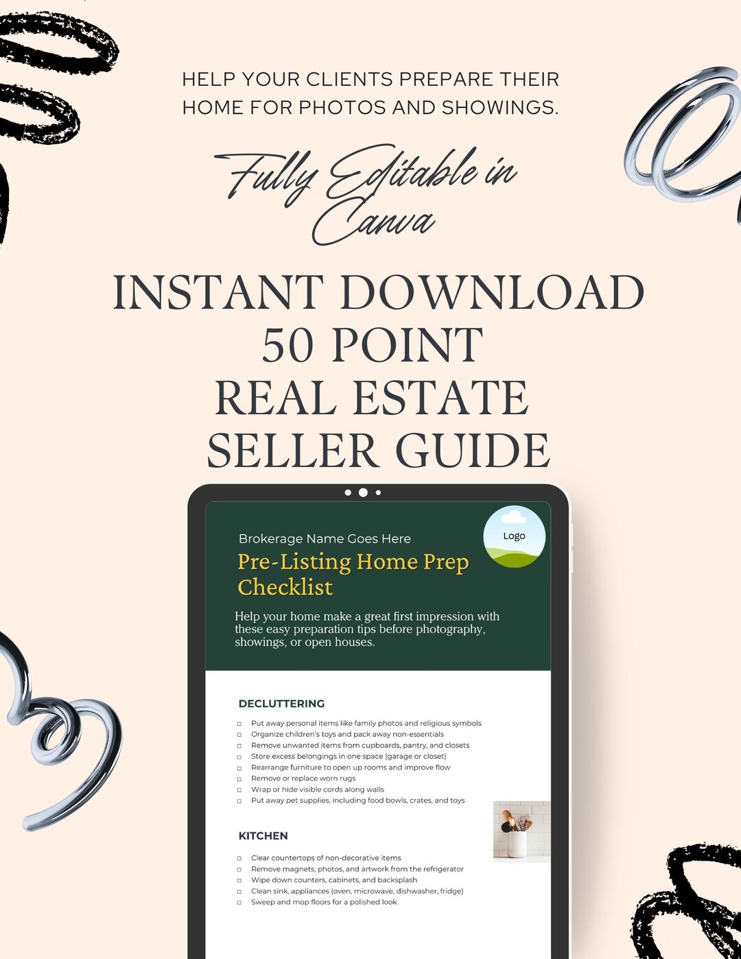 Pre-listing Home Prep Checklist Template for Realtors (editable in ...