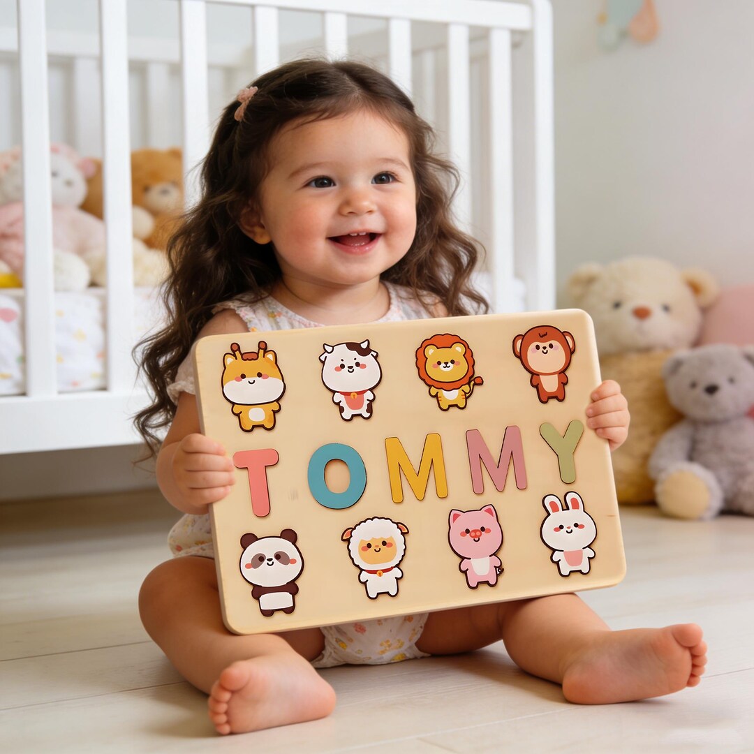 Personalized Animal Name Puzzle | Cute Cartoon Wooden Montessori Toy ...