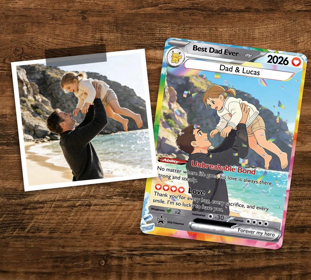 Personalized Pokémon Father’s Day Card, Custom Photo Dad Keepsake ...