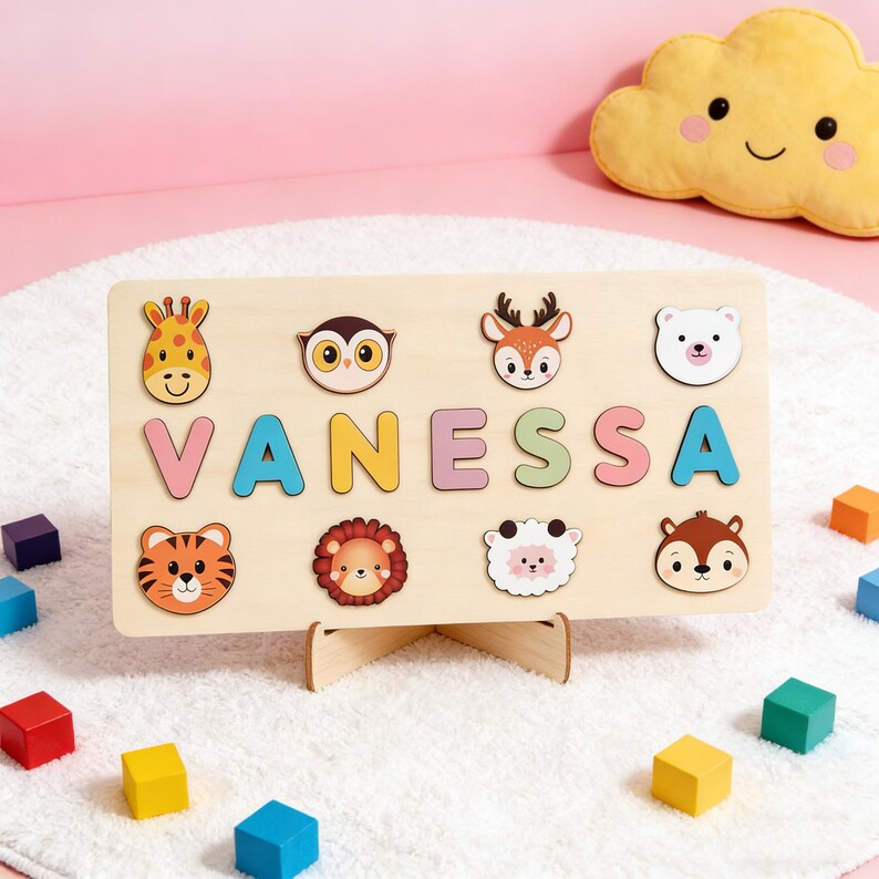 Personalized Animal Name Puzzle | Custom Montessori Wooden Toy | Cute ...