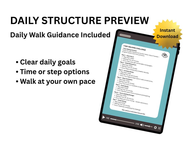 7-day Walking Challenge Printable | Beginner Weight Loss Habit Tracker ...