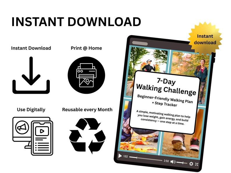 7-day Walking Challenge Printable | Beginner Weight Loss Habit Tracker ...