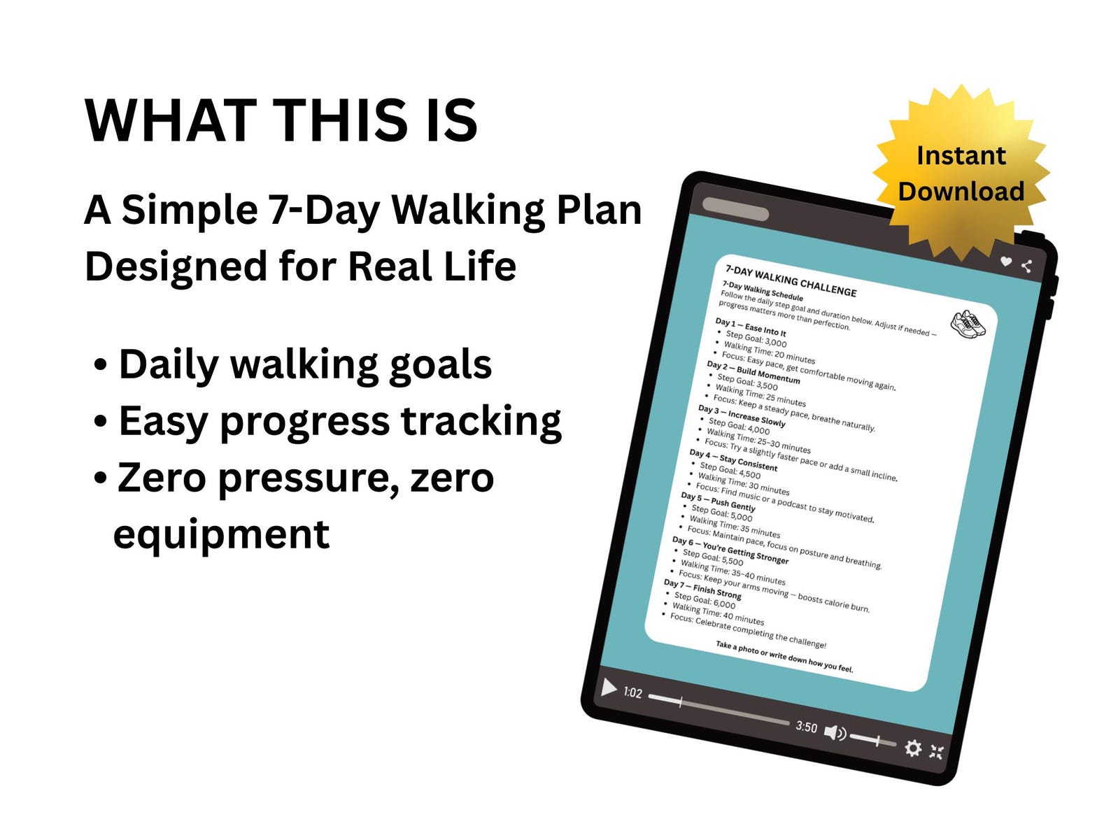 7-day Walking Challenge Printable | Beginner Weight Loss Habit Tracker ...