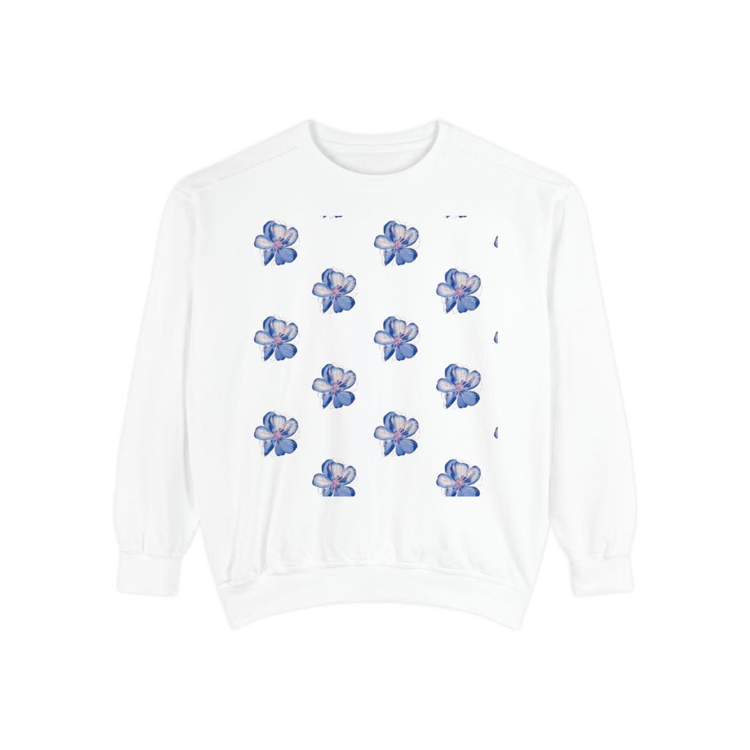 Blue Watercolor Violet Pattern Sweatshirt | Floral Repeat Print - Etsy