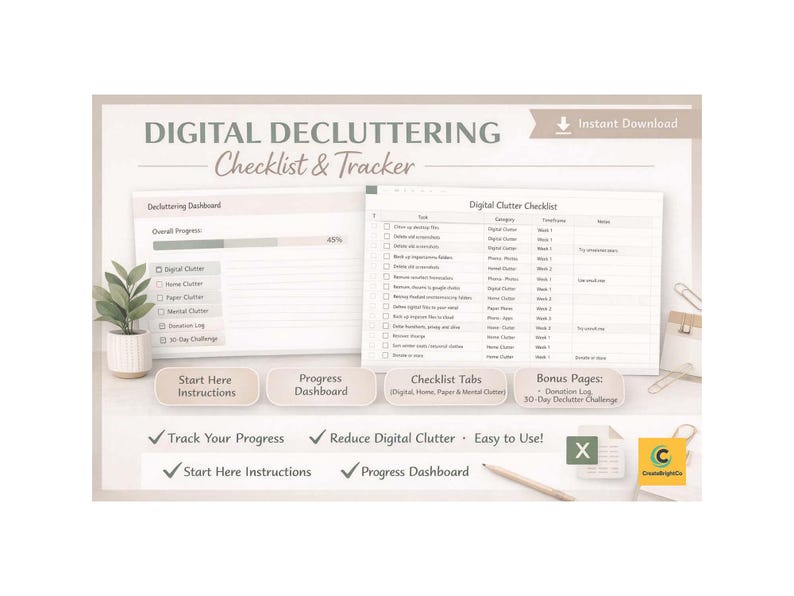 Decluttering Checklist & Tracker | Digital Minimalist Planner (digital ...