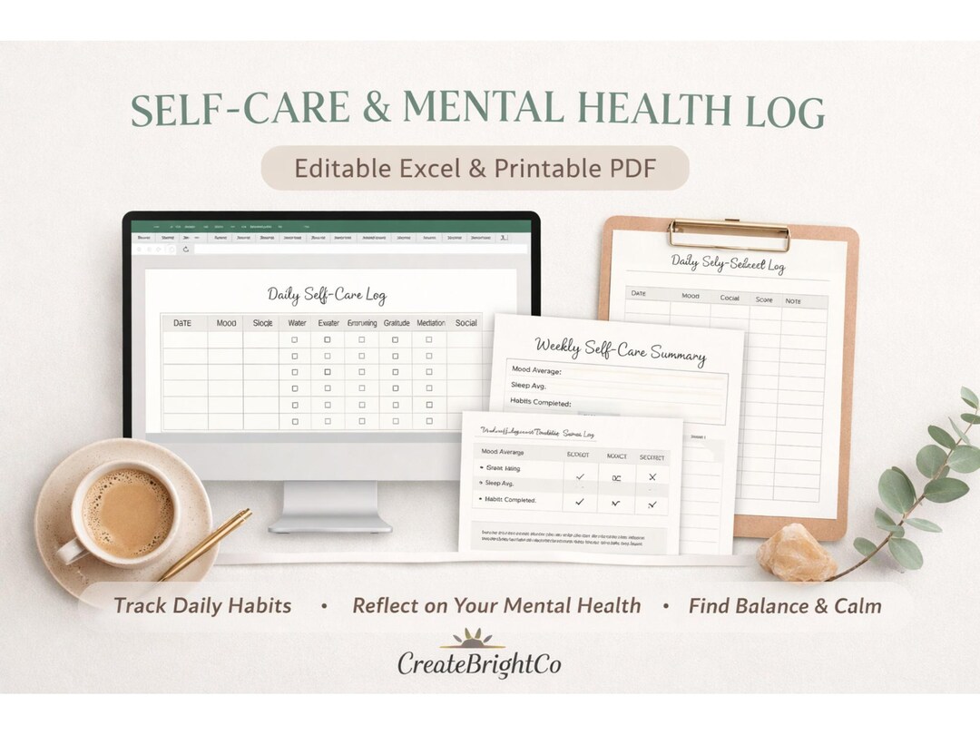 Self Care Mental Health Log Printable: Daily Wellness Tracker (PDF ...