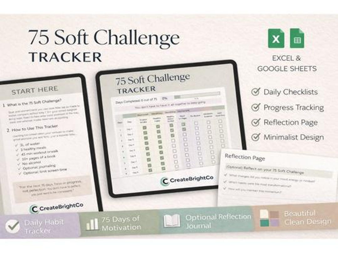 75 Soft Challenge Tracker – Printable Wellness Habit Log (PDF Download ...