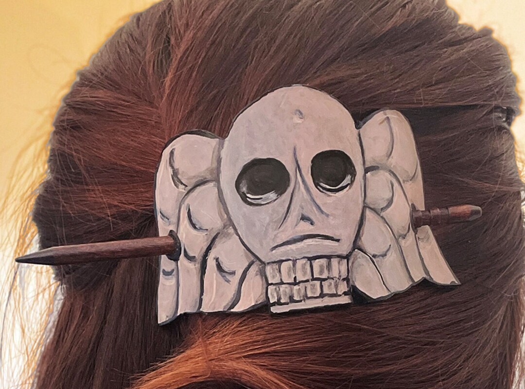 Death's Head Winged Skull Handmade Painted Leather Hair Barrette - Etsy