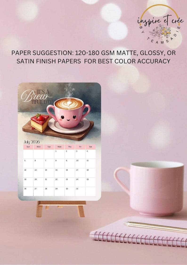 Printable 2026 Desk Calendar, “coffee” Watercolor Collection. Instant ...