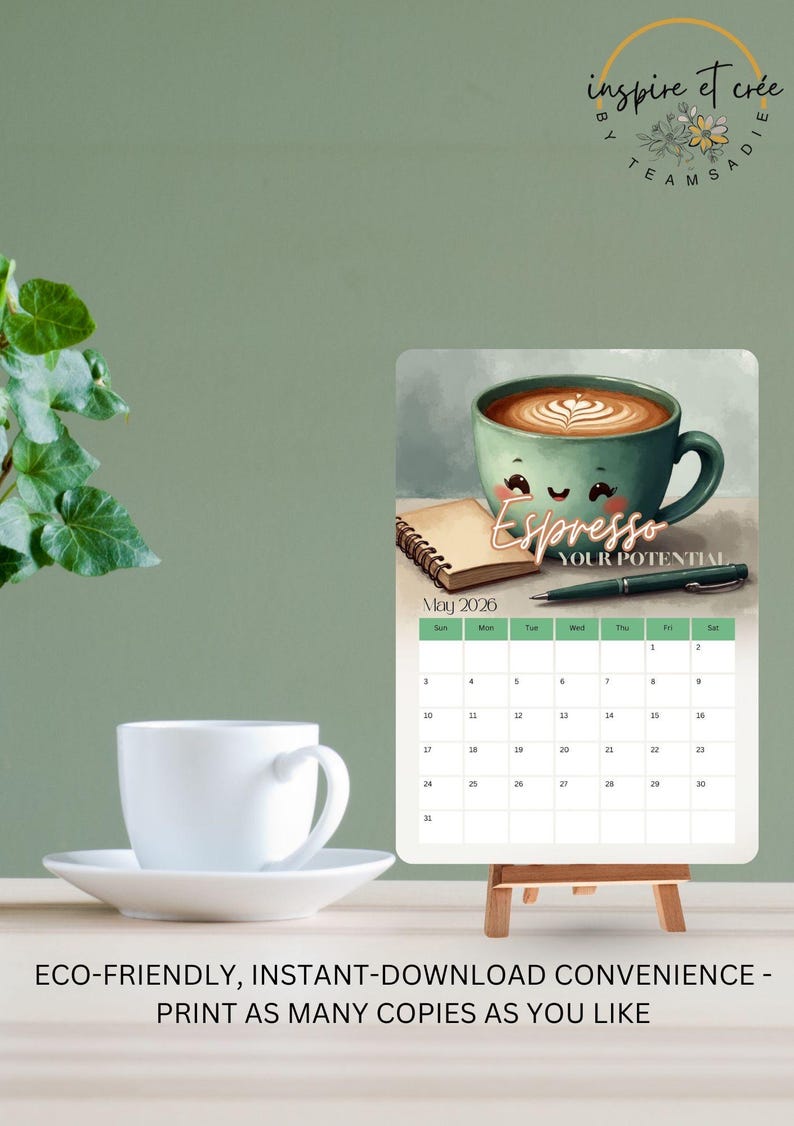 Printable 2026 Desk Calendar, “coffee” Watercolor Collection. Instant ...