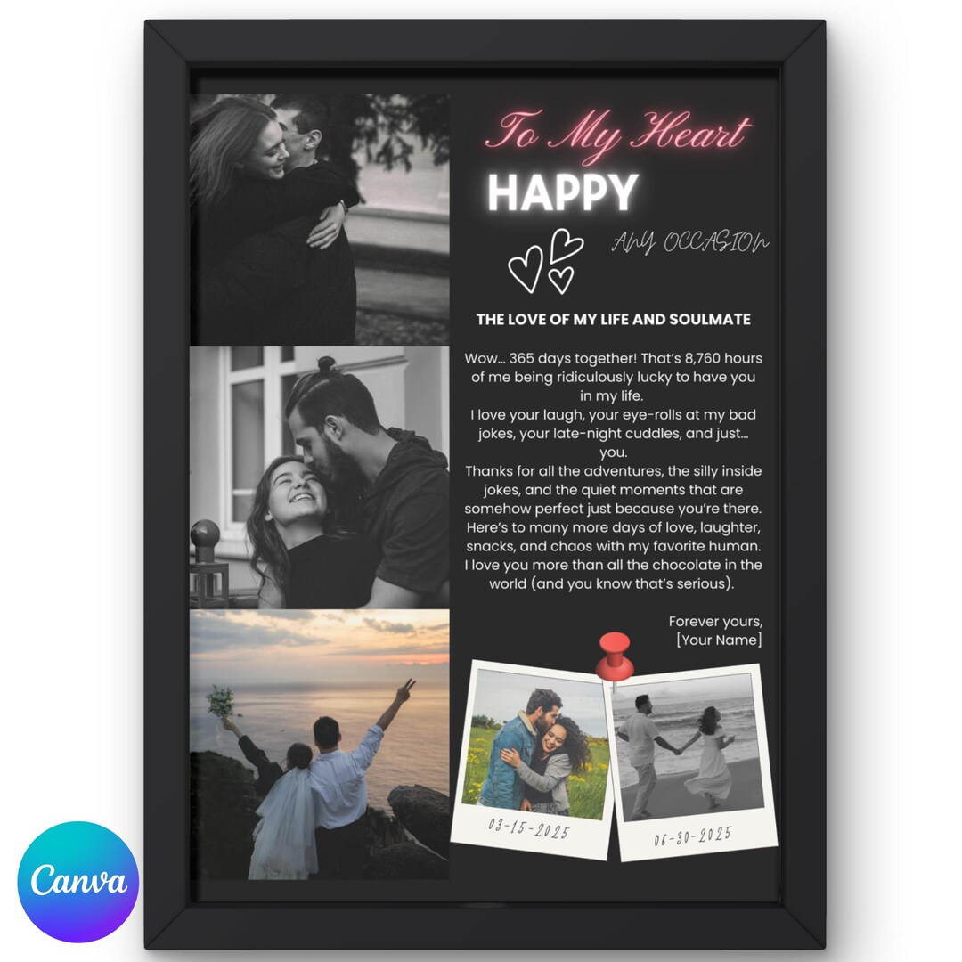 Custom Couples Photo Collage Print, Anniversary Gift (CANVA Template ...