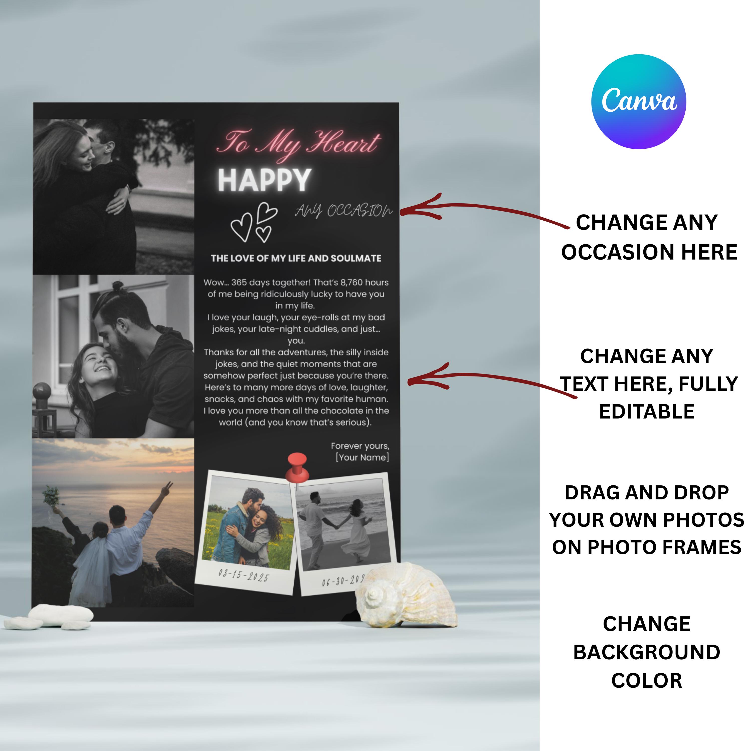 Custom Couples Photo Collage Print, Anniversary Gift (CANVA Template ...