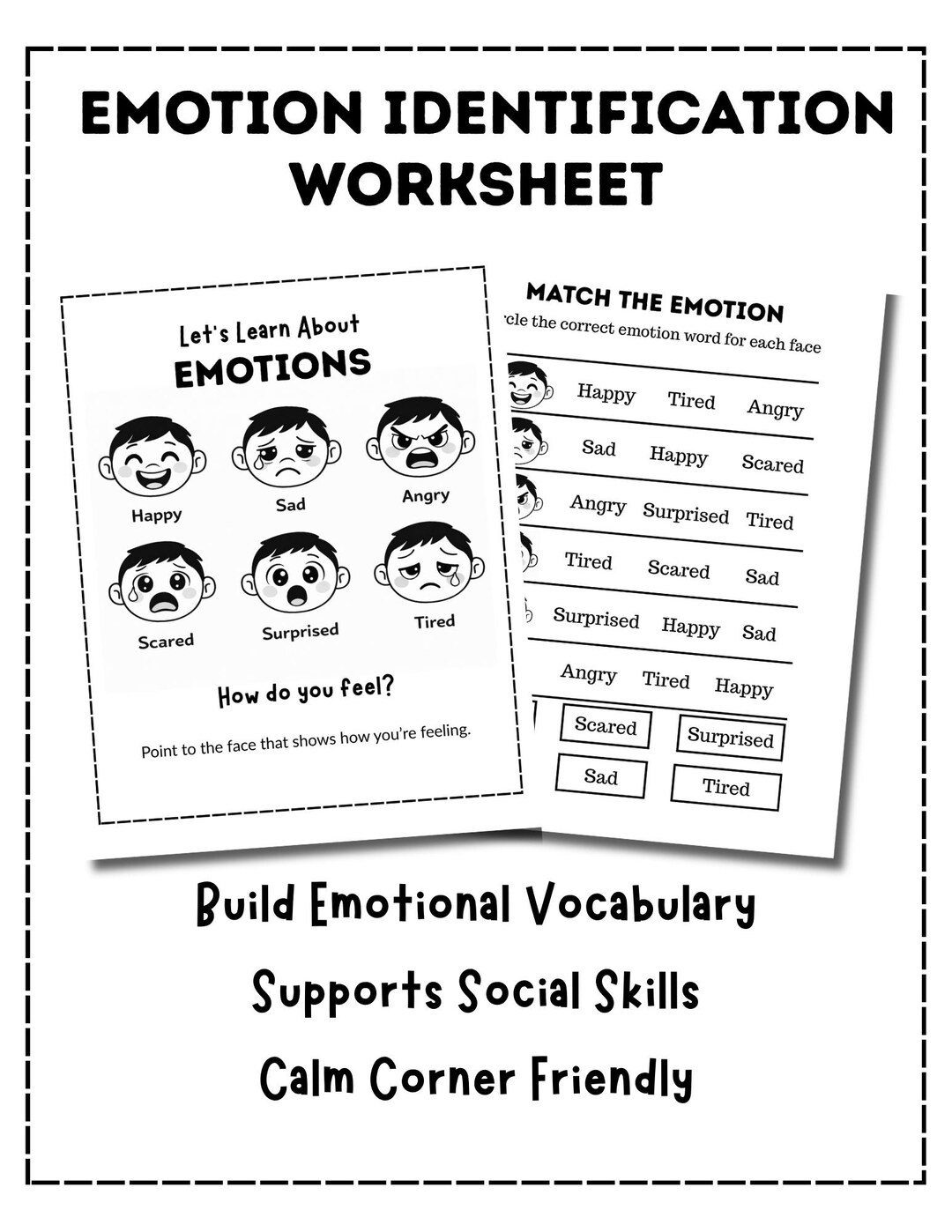 Kindergarten Emotion Identification Worksheets | SEL Feelings ...