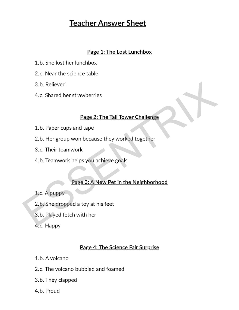 4th Grade Reading Comprehension Worksheets With Questions - Etsy