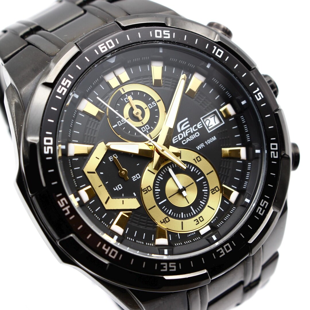 Casio Edifice Chronograph Watch, Black & Gold Stainless Steel - Etsy