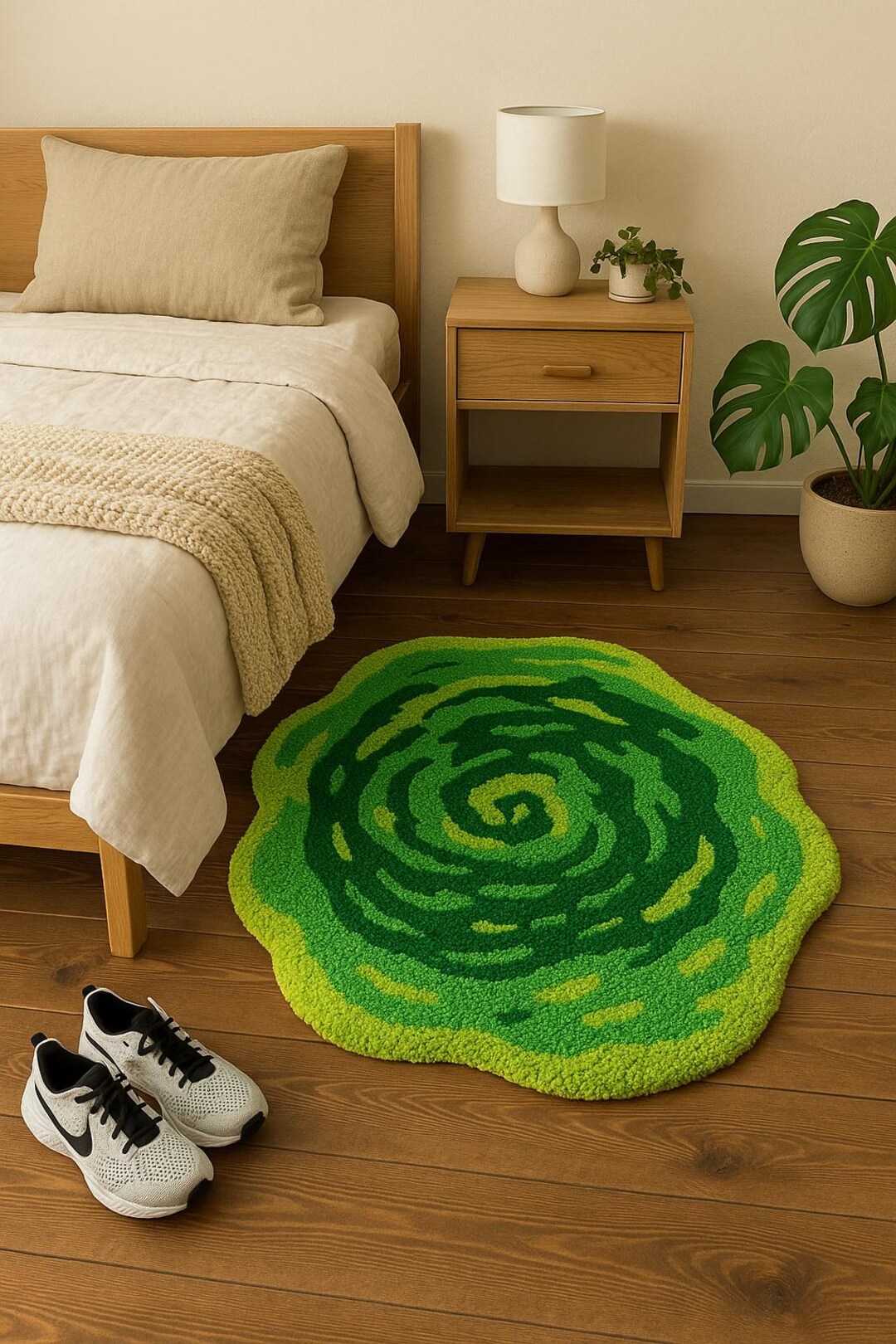 Hand Tufted Modern Green Blob Rug | Abstract Wavy Area Rug | Organic ...