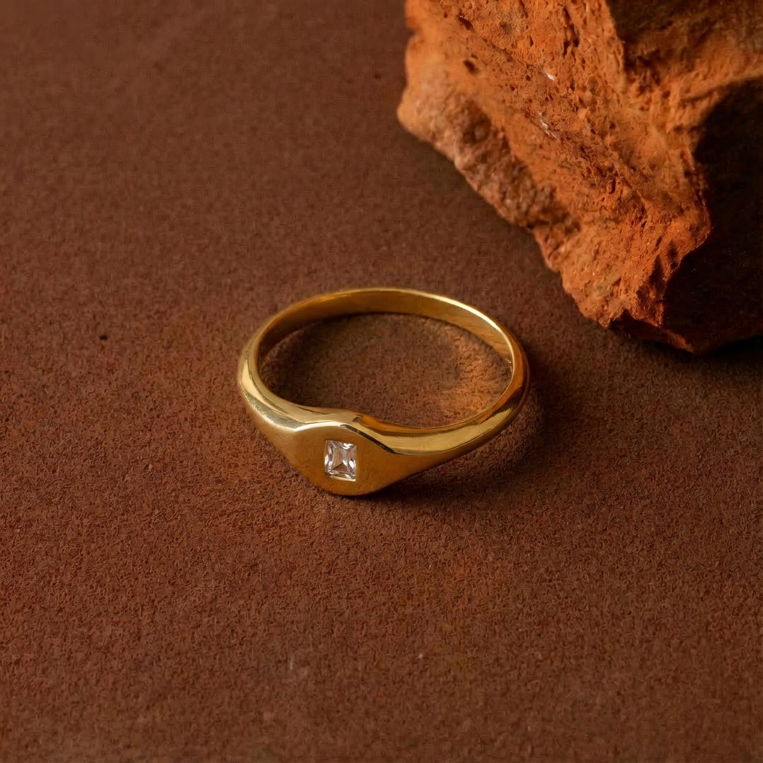 Signet Ring With Baguette Stone • Minimalist Birthstone Signet Ring ...