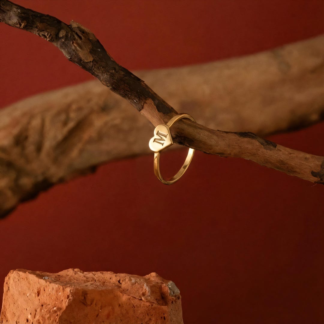 Heart Initial Ring • Engraved Letter Heart Ring • Personalized Initial Jewelry • Christmas Gift ...