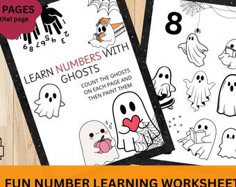 Ghost Numbers Learning Worksheet, 1-10 Tracing and Coloring, Preschool ...