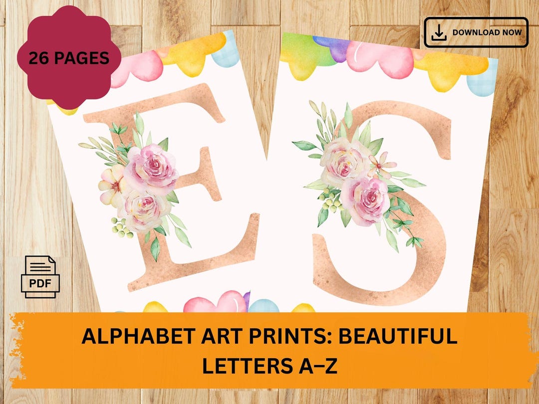 Alphabet Letters Art Printable PINK: Learn 26 Letters; ABC Poster Cards ...