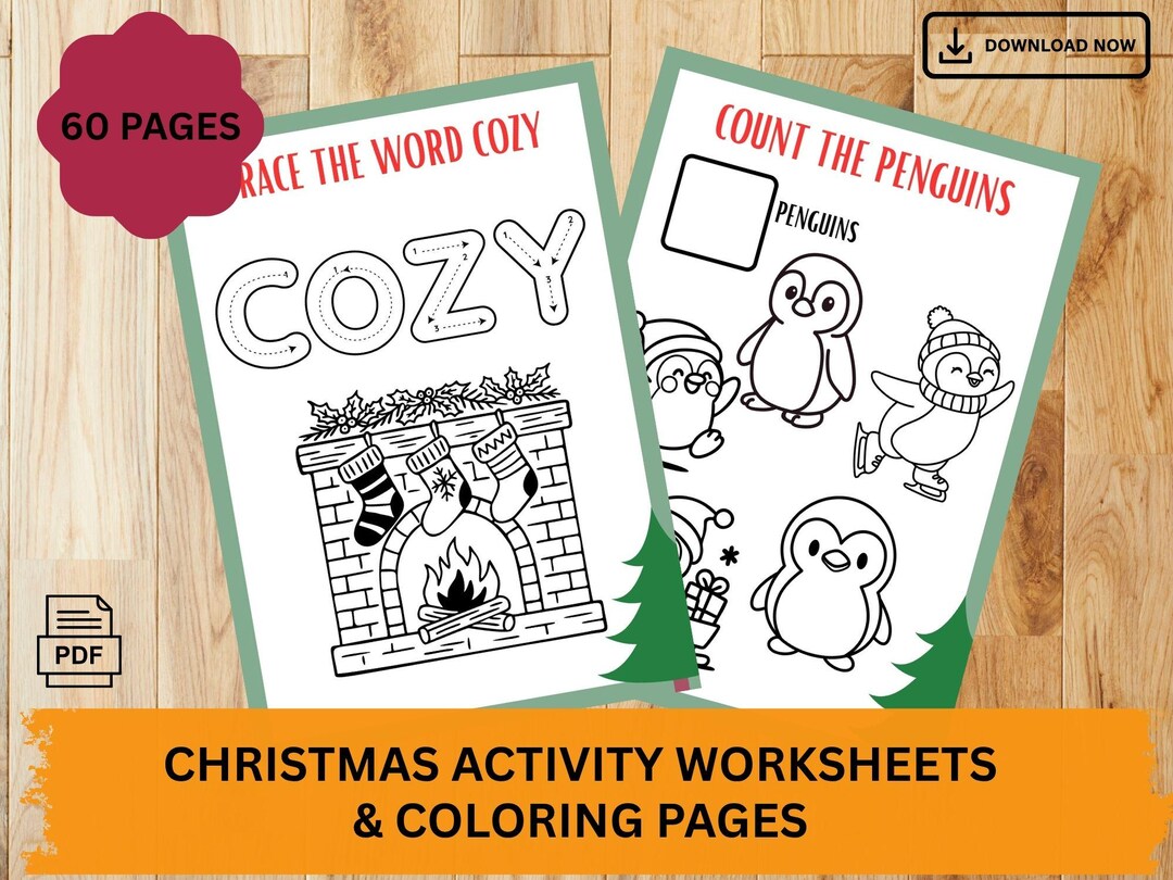 Christmas Activity and Coloring Pages for Kids, Worksheet Bundle (PDF ...