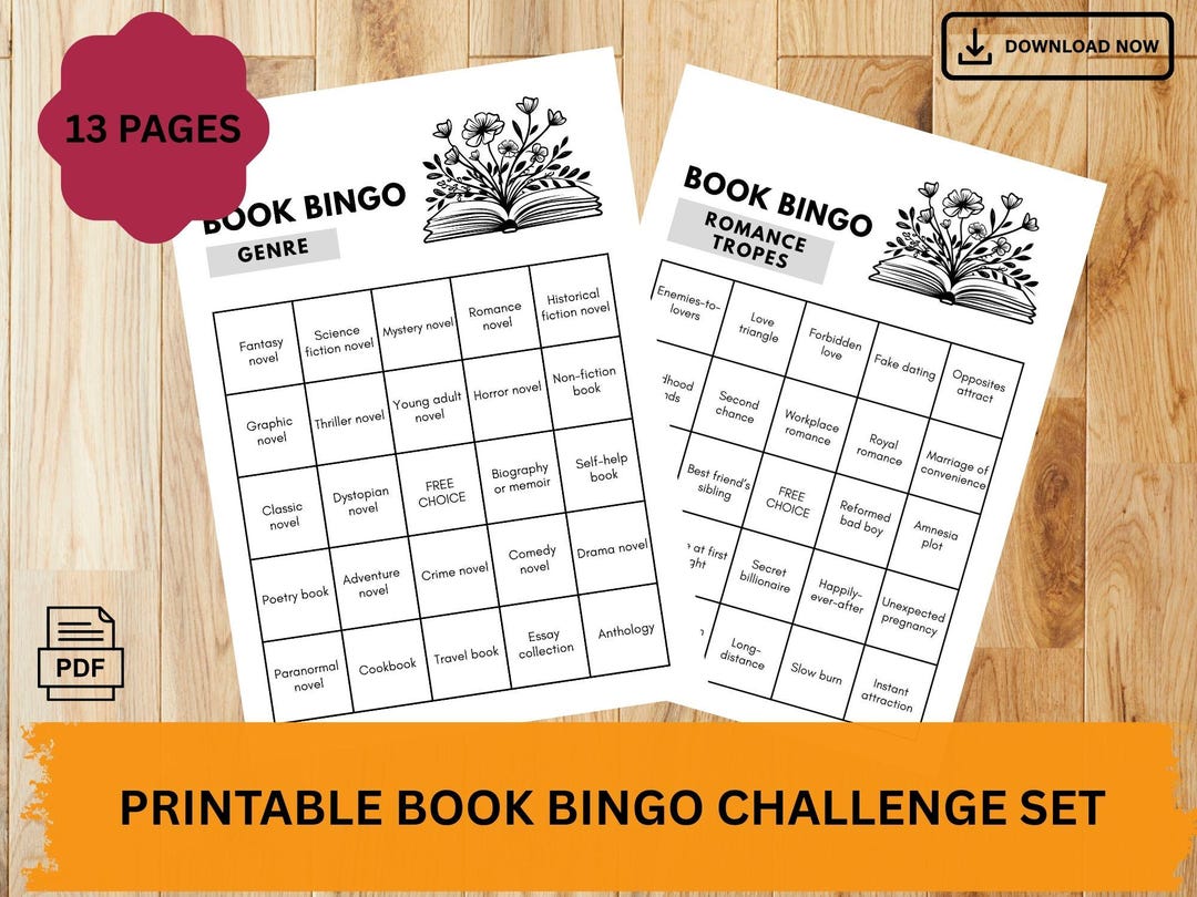 12 Printable Book Bingo Challenges Set: Reading Journal Pages or Book ...