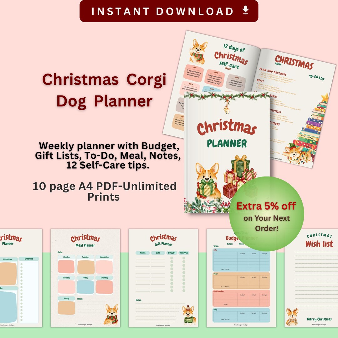 Corgi Dog Christmas Planner, Holiday Organizer (printable PDF) - Etsy