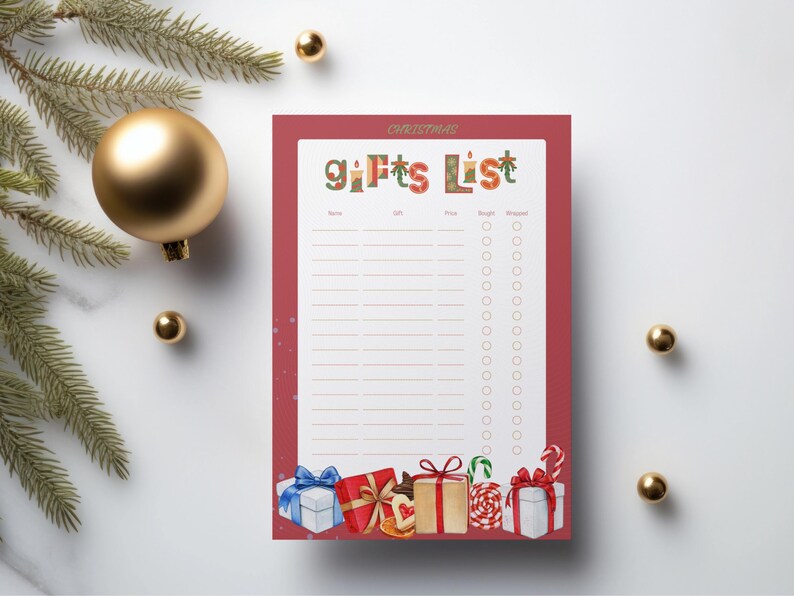Printable Christmas Gift List Holiday Planner PDF With Name, Gift ...