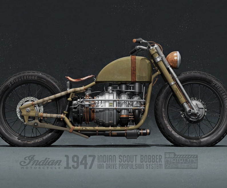 Indian Military Motorcycle Concept Art Mouse Pad, Indian Scout Bobber, Ion Drive Propulsion ...