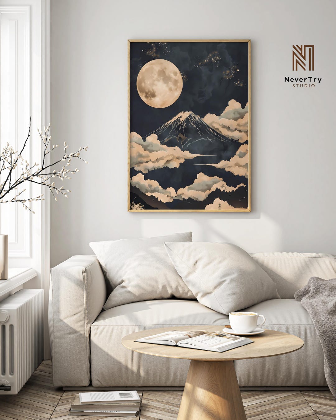 Fuji Moon Poster – Japanese Vintage Night Illustration - Etsy