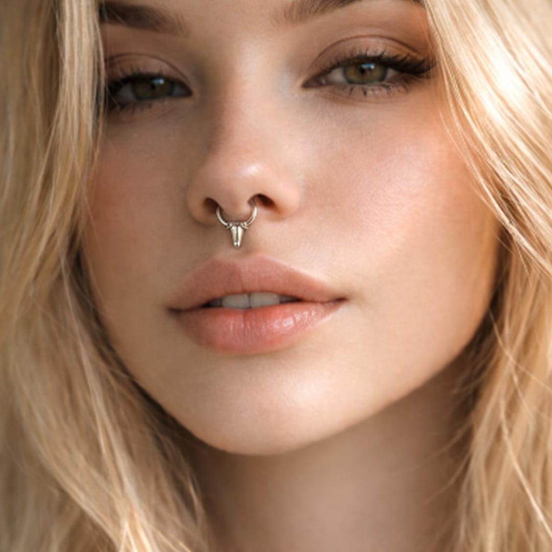 16G Bull Nose Ring Hoop 8mm Hypoallergenic Hinged Clicker Septum Nose ...